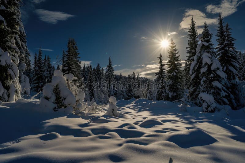 Snow-Covered Forest Under a Full Moon Stock Illustration - Illustration ...
