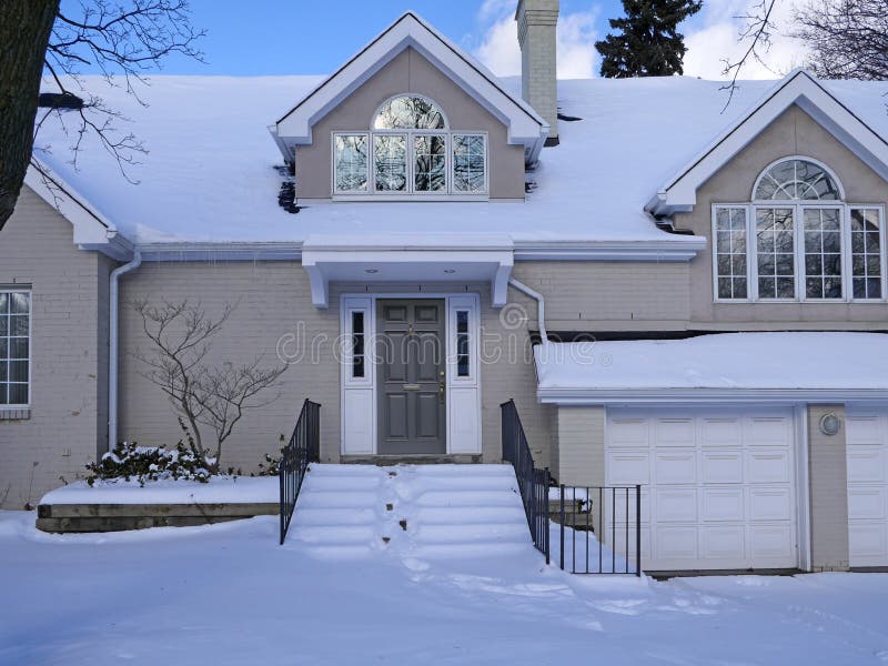 Snow covered front steps stock photo. Image of facade - 137782878