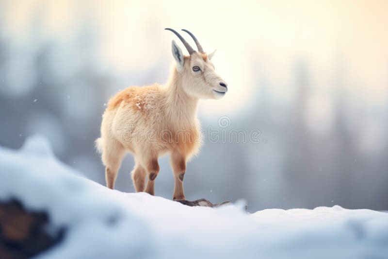 Snow-covered Goat on a Winter Cliff Stock Photo - Image of snow, cold ...