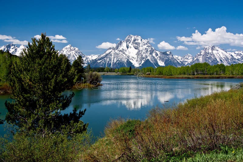 Snow-covered Grand Teton Mountains Stock Image - Image of grand, blue ...
