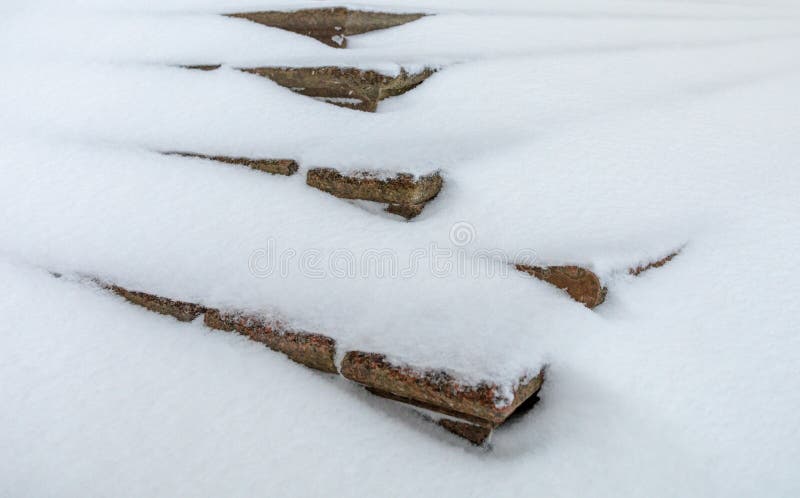 Snow-covered Granite Stone Steps Stock Photo - Image of frozen, frost ...