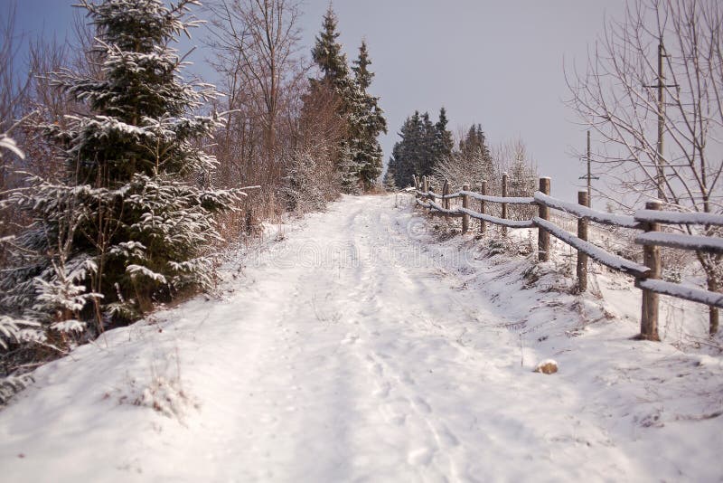 Snow-covered Ground Road in the Countryside Stock Photo - Image of ...