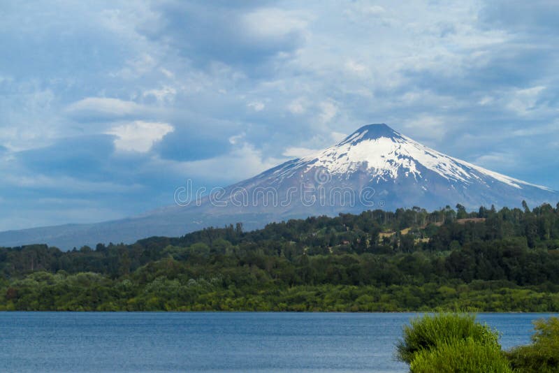 Snow Covered Hight Volcano Villarica Summit Stock Image - Image of ...
