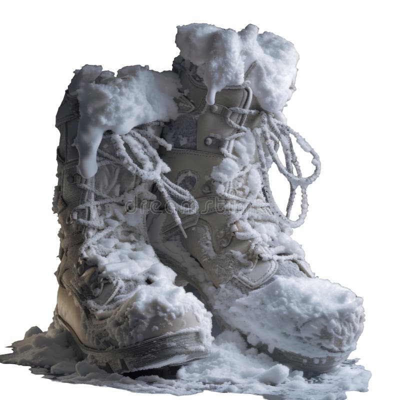 Snow-Covered Hiking Boots Resting in a Pile of Snow Stock Image ...