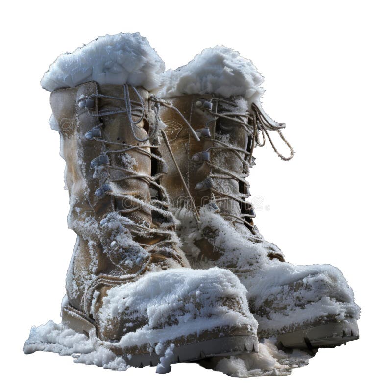 Snow-Covered Hiking Boots in a Winter Scene Stock Image - Illustration ...