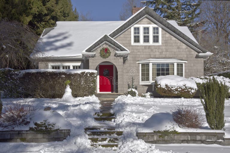 Snow Covered House Gresahm Oregon. Stock Image - Image of architecture ...