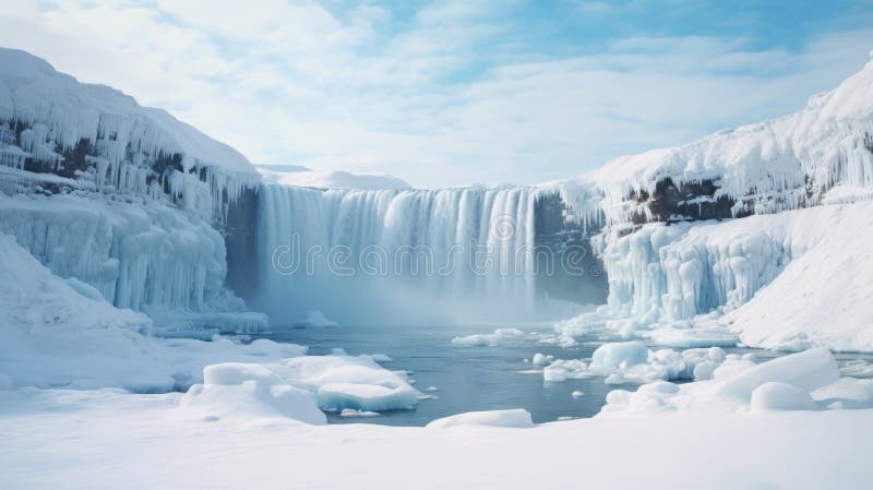 Snow-covered Icelandic Waterfall: a Dreamy and Ethereal Landscape Stock ...