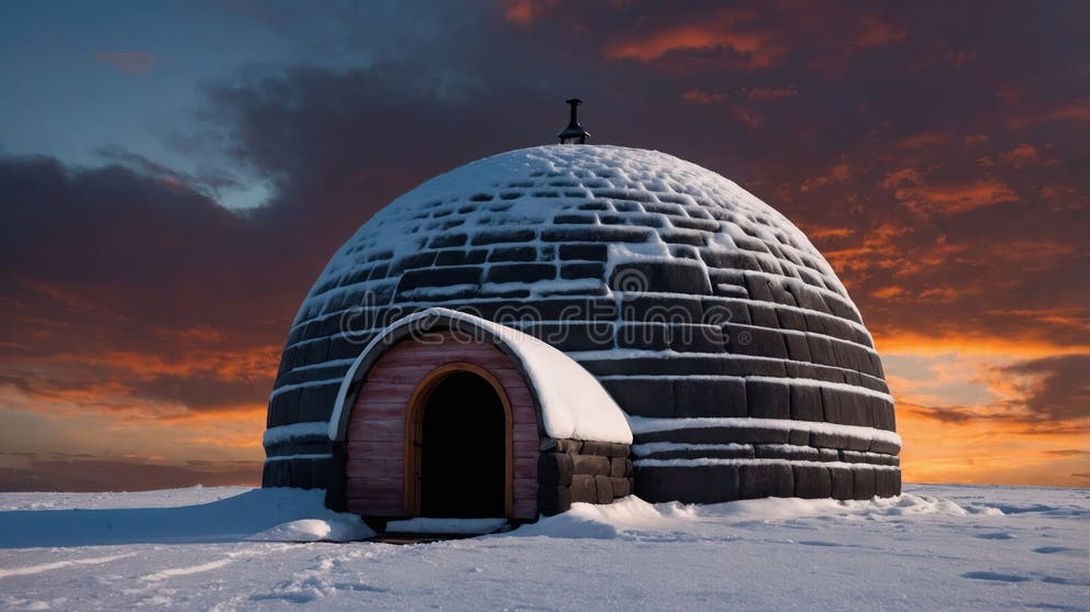 Snow Igloo at Sunset: Arctic Winter Landscape Stock Illustration ...