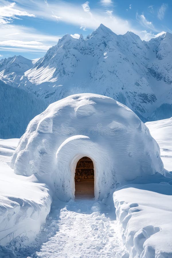 A Snow Covered Igloo in the Middle of a Snowy Mountain Range ...