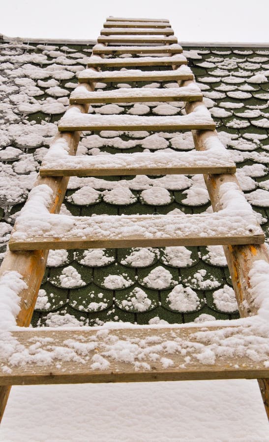 Snow covered ladder stock image. Image of leaning, tiled - 17880119