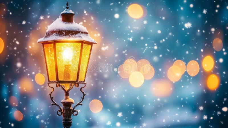 Snow Covered Lamppost Glowing Warmly in Winter Stock Illustration ...