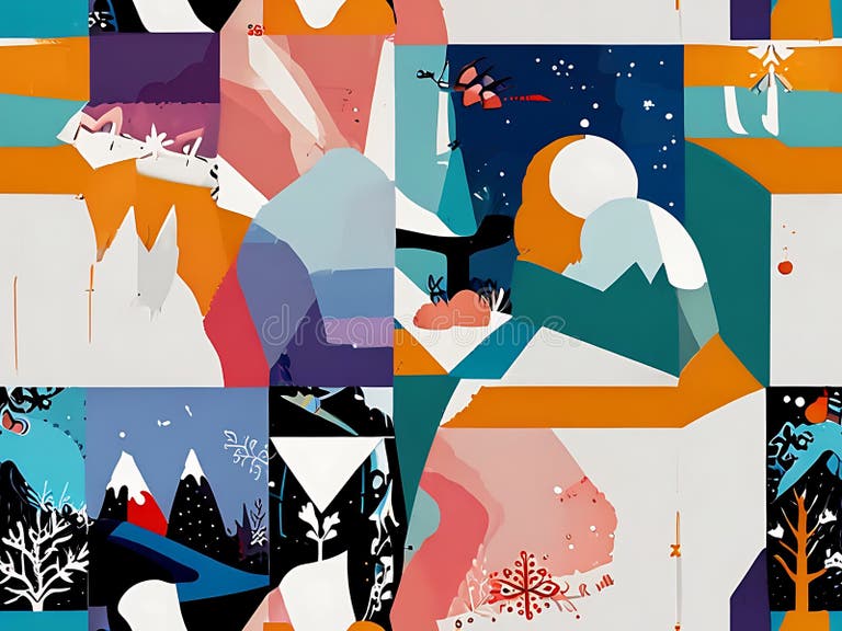 Snow-covered Landscape with a Decorative Winter Tile Pattern. Stock ...