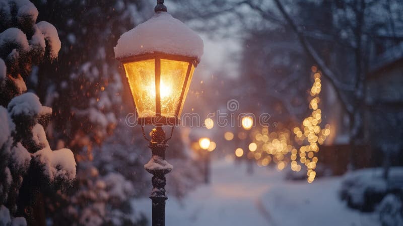 Snow Covered Lantern Lights Winter Pathway Scene Stock Illustration ...