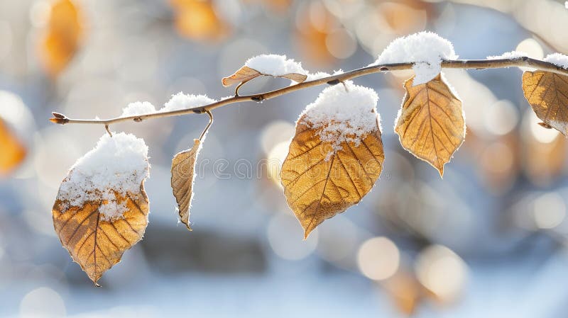 Snow-Covered Leaves in Winter Stock Illustration - Illustration of tree ...