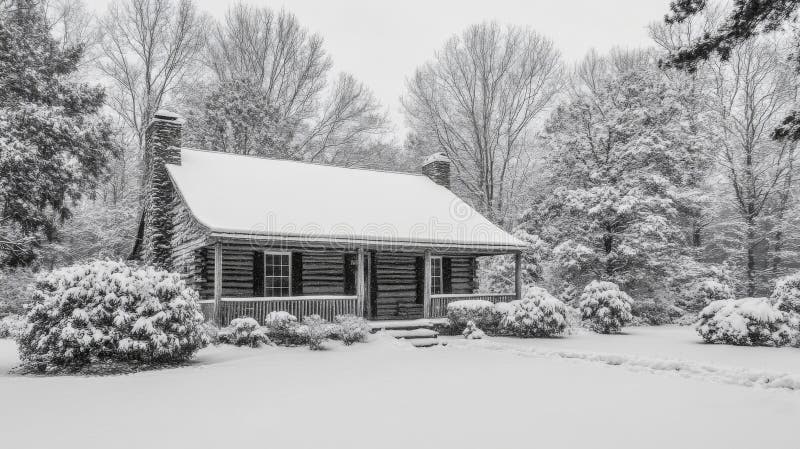 Snow Covered Log Cabin Winter Wonderland Scene Stock Illustration ...