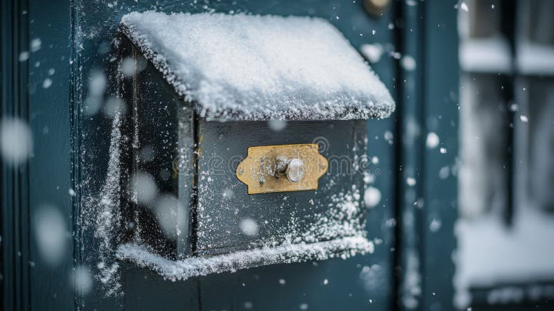 Snow-Covered Mailbox with a Door in the Background Stock Illustration ...