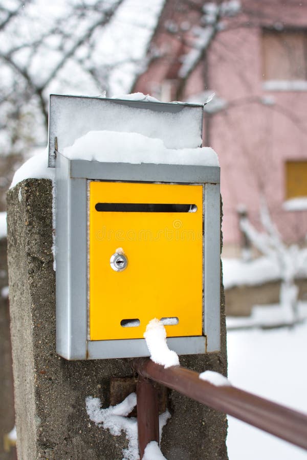 Snow Covered Mailbox in Front of a House Stock Photo - Image of inbox ...