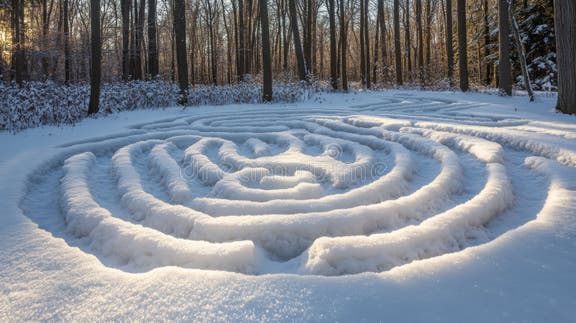 A Snow-Covered Maze in a Winter Forest Stock Illustration ...