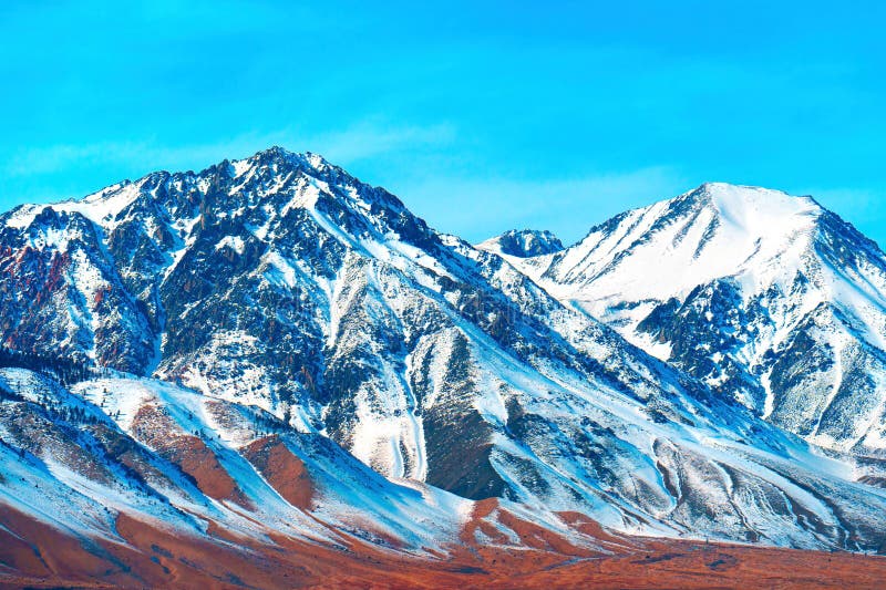 Snow Covered Mount Whitney Peaks Close-up Stock Photo - Image of ...