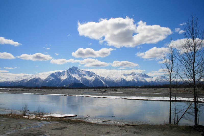 Alaskan River with Mountain Reflection Stock Photo - Image of ...