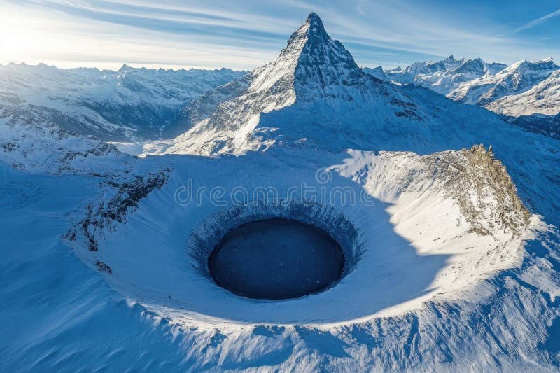 Snow-covered Mountain with Hole in Center Stock Image - Image of ...