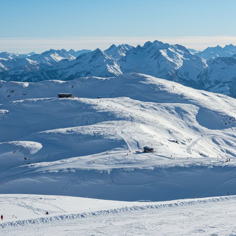Snow-covered Mountain Landscape with Rolling Hills and Scattered Small ...