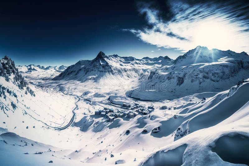 Snow-covered Mountain Landscape in Winter Trails for Active Skiing ...