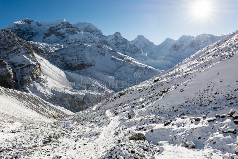 Snow Covered Mountain Panorama. Stock Image - Image of exploration ...