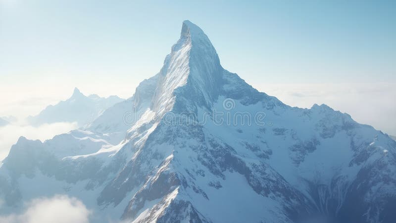 Snow Covered Mountain Peak Reaching Skyward with Sharp Rugged Edges ...