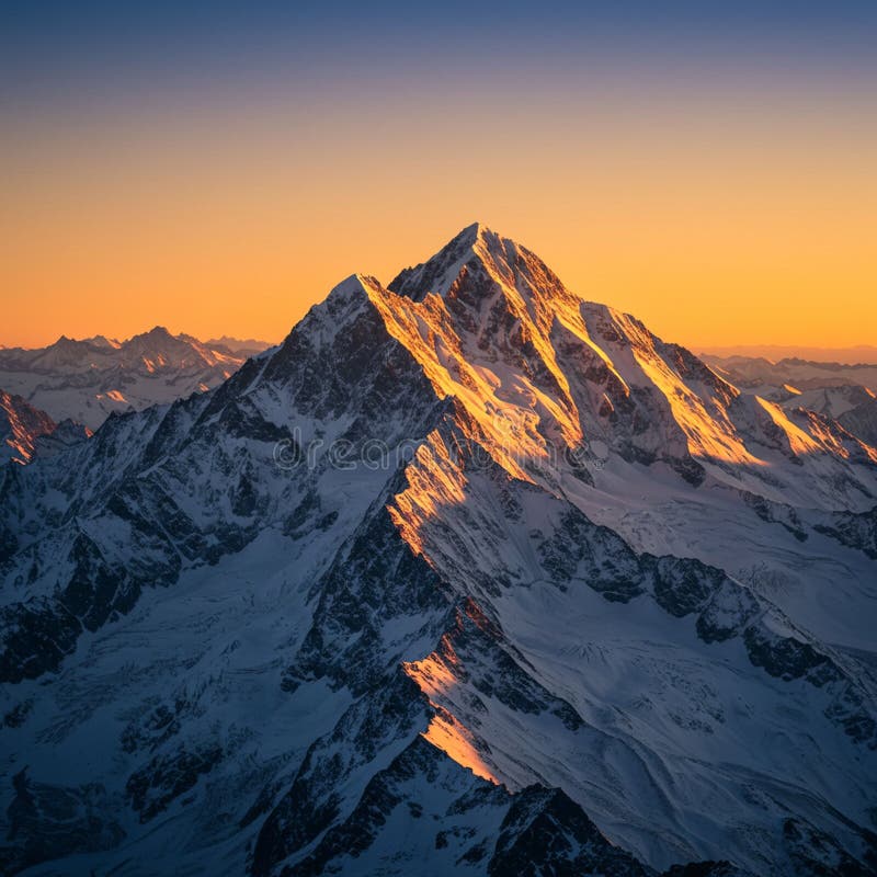 Snow-covered Mountain Peaks Bathed in Warm, Golden Light during Sunset ...