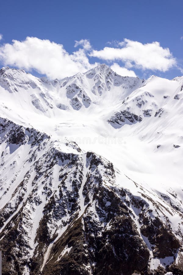 Snow-covered Alpine Valley between Mountain Ranges Stock Image - Image ...