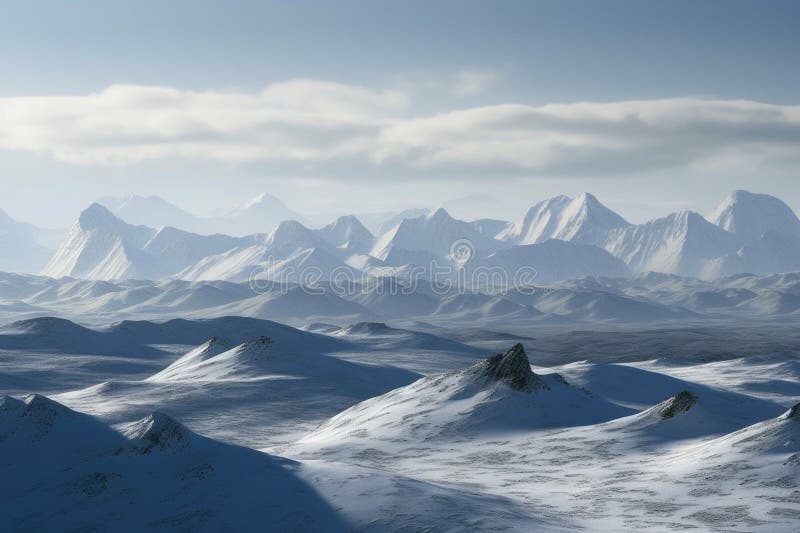 Snow-covered Mountain Range, with Peaks and Valleys Visible in the ...