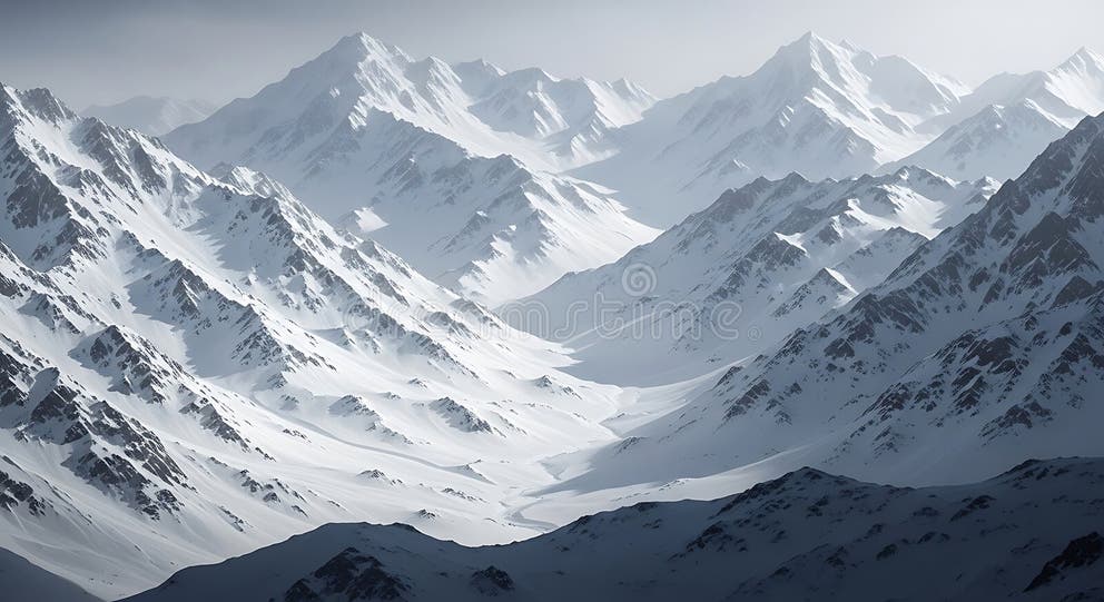 Snow-covered Mountain Range with Sharp Peaks and Valleys. the Mountains ...