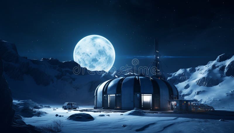 Snow Covered Mountains Illuminated by the Moonlight at Night Generated ...