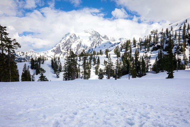 Snow Covered Mountains, Mt. Shuksan, in Spring, Washington State Stock ...