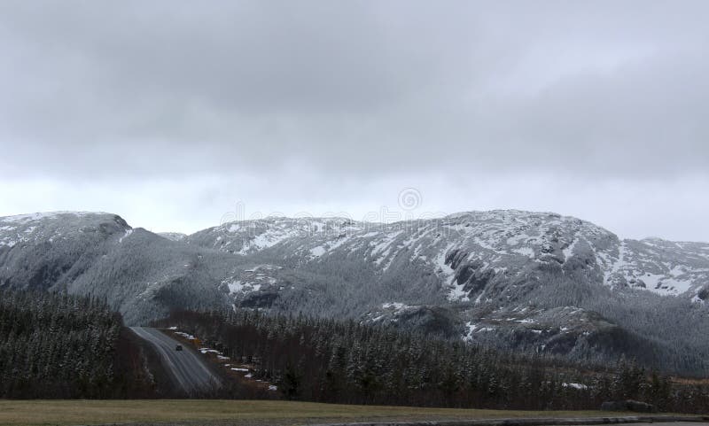 Snow Covered Mountains in Newfoundland Stock Image - Image of ...