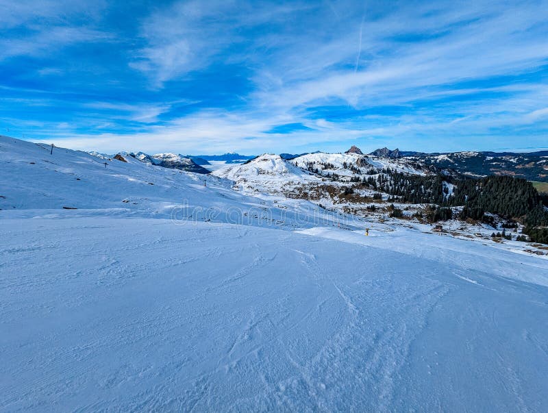 Snow Covered Mountains and Ski Slopes, Ski Area Stoos Stock Photo ...