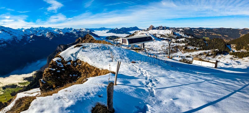 Snow Covered Mountains and Ski Slopes, Ski Area Stoos Stock Photo ...