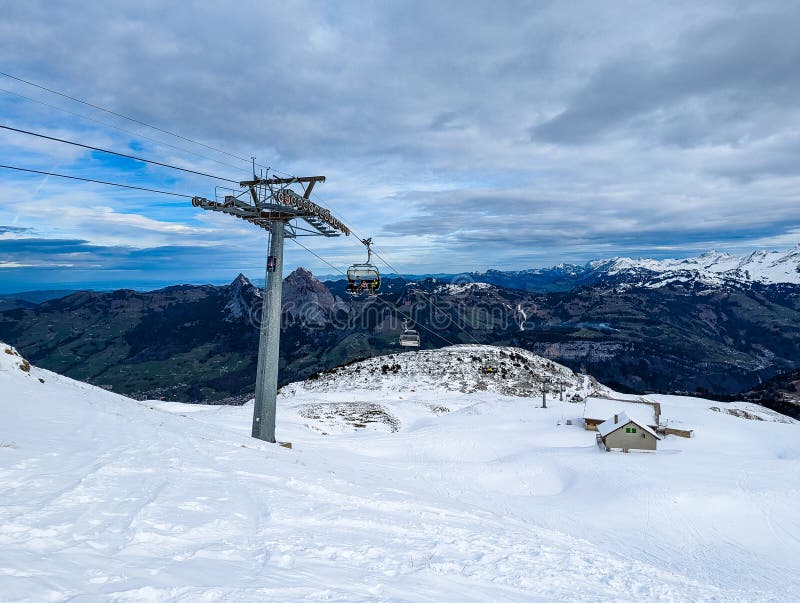 Snow Covered Mountains and Ski Slopes, Ski Area Stoos Stock Photo ...