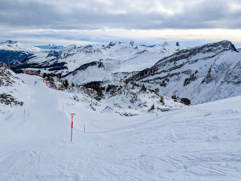Snow Covered Mountains and Ski Slopes, Ski Area Stoos Stock Image ...