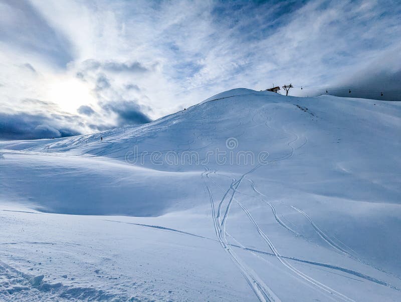 Snow Covered Mountains and Ski Slopes, Ski Area Stoos Stock Photo ...
