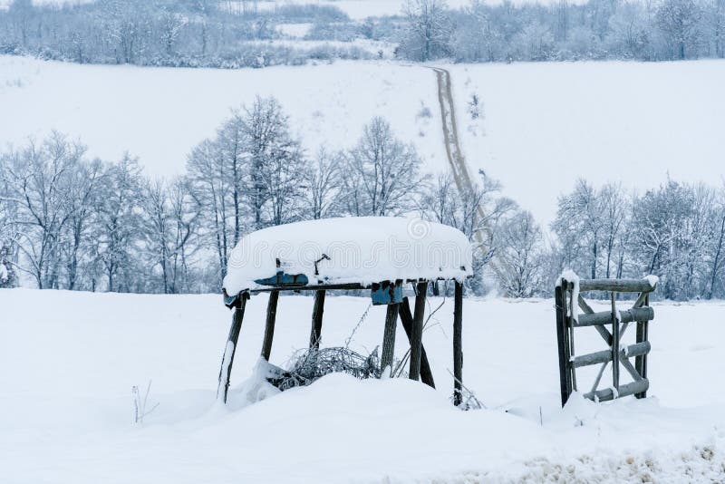 Snow Covered Old Shack Near Road Stock Photo - Image of mountain ...
