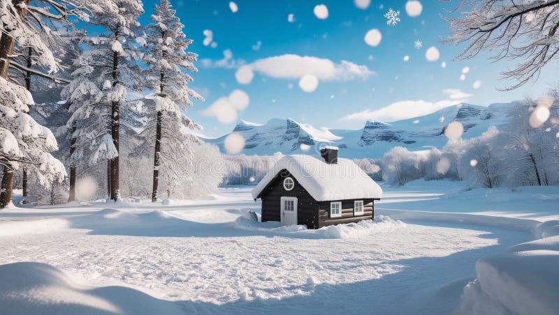 Snow Covered Open Winter Landscape at Snowfall Stock Illustration ...