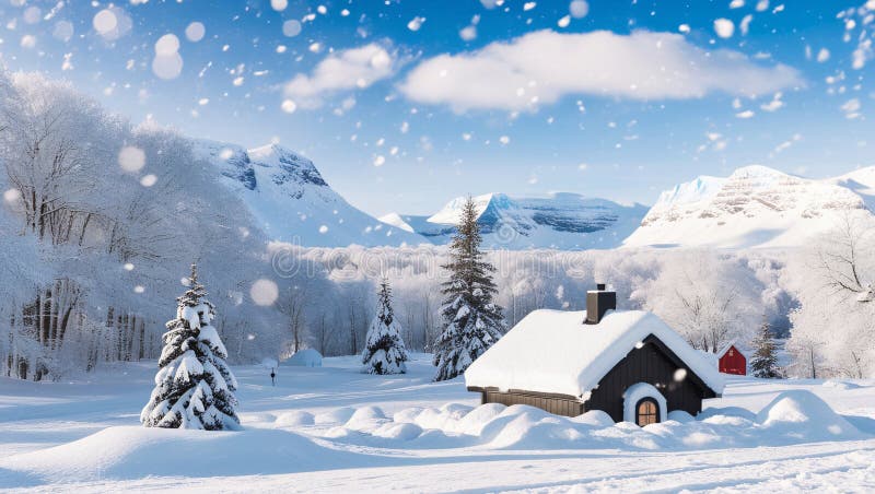 Snow Covered Open Winter Landscape at Snowfall Stock Illustration ...