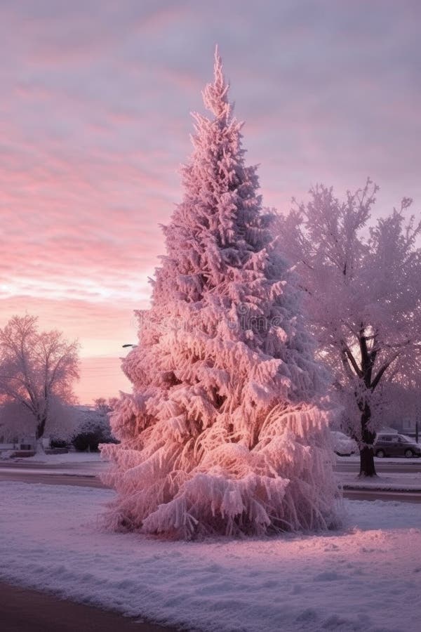 Snow-covered Outdoor Christmas Tree at Dusk Stock Illustration ...