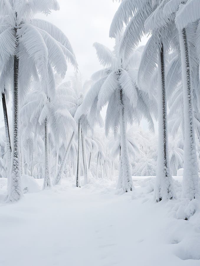 Snow-Covered Palm Tree in an Unexpected Winter Scene Stock Illustration ...