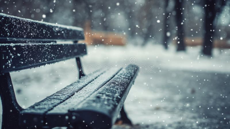 A Snow-Covered Park Bench in a Wintery Setting Stock Illustration ...