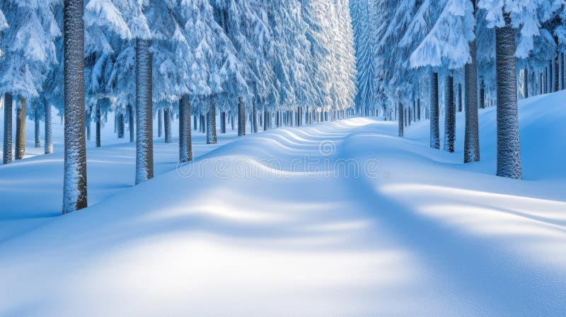 A Snow Covered Path through a Forest of Trees, AI Stock Image - Image ...