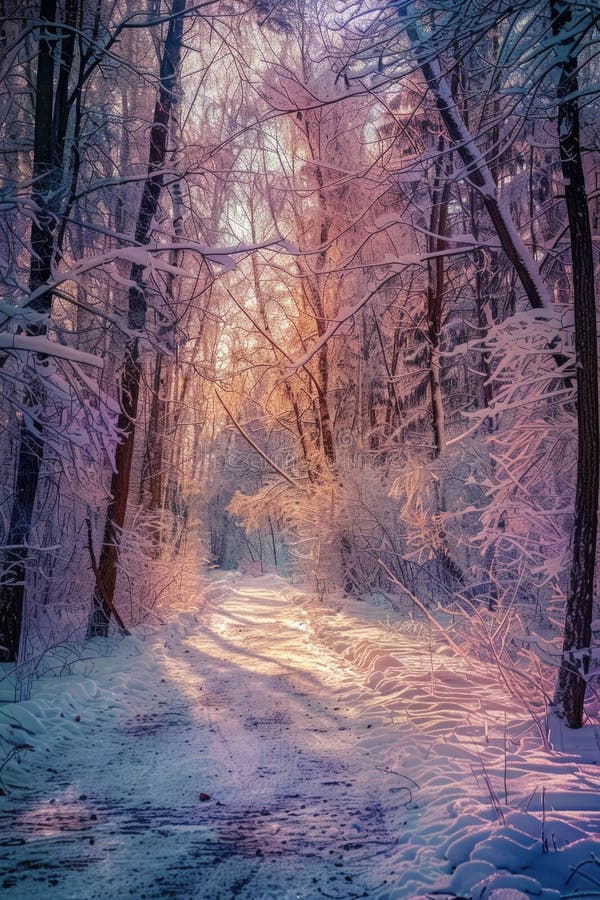 A Snow-covered Path in a Snowy Forest. Suitable for Winter-themed ...