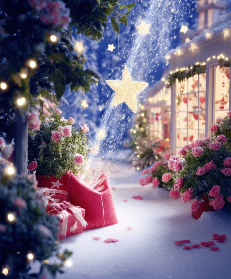 Snow-covered Path with a Star Shape Formed in the Snow, Bright Daylight ...